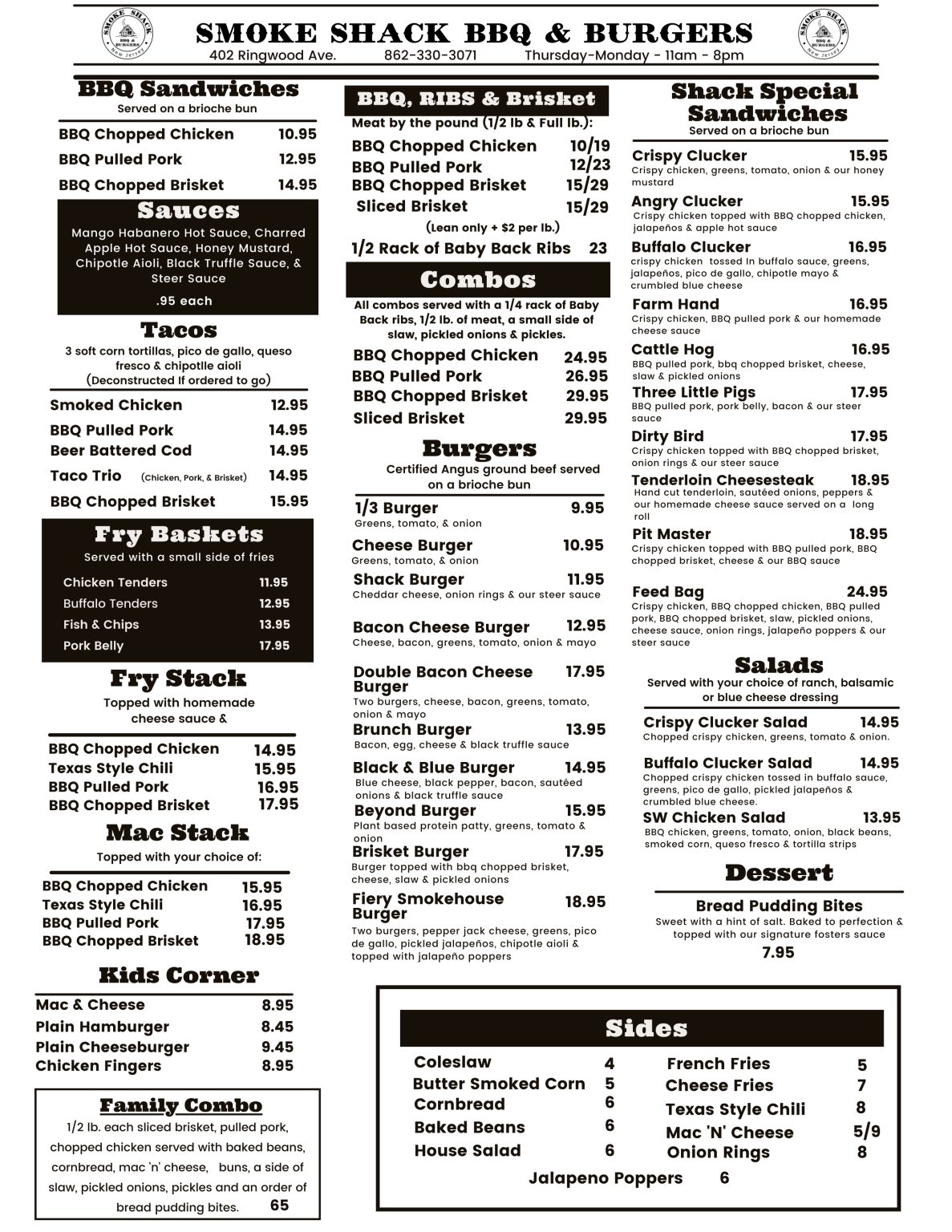 Menu – Smoke Shack BBQ & Burgers